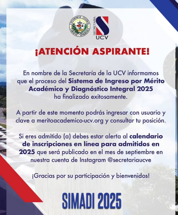 UCV informa que están listos resultados del Simadi 2025 – Efecto Cocuyo